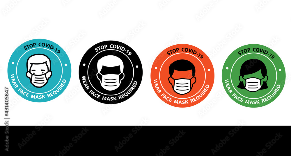 Set of Warning sign Stop covid-19 wear face mask required sign ,red ...