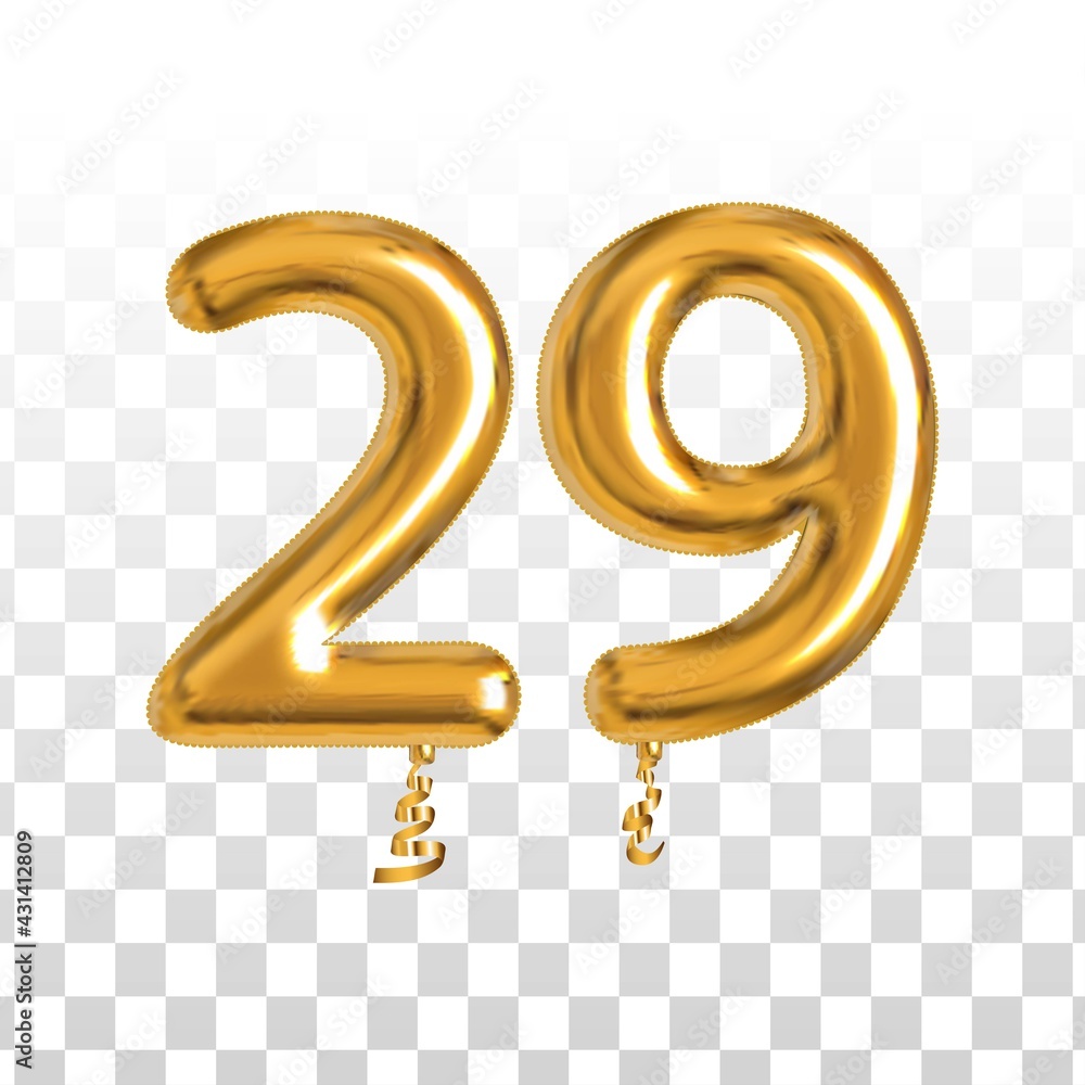 Vector realistic isolated golden balloon number of 29 for invitation ...