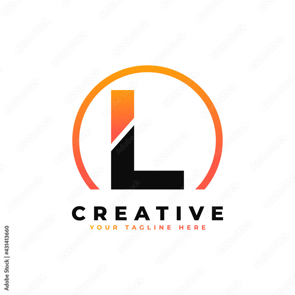 Letter L Logo Design with Black Orange Color and Circle. Cool Modern ...