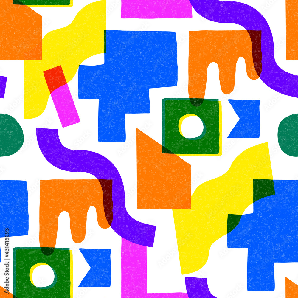 Colorful geometric shape seamless pattern in trendy riso graph print ...