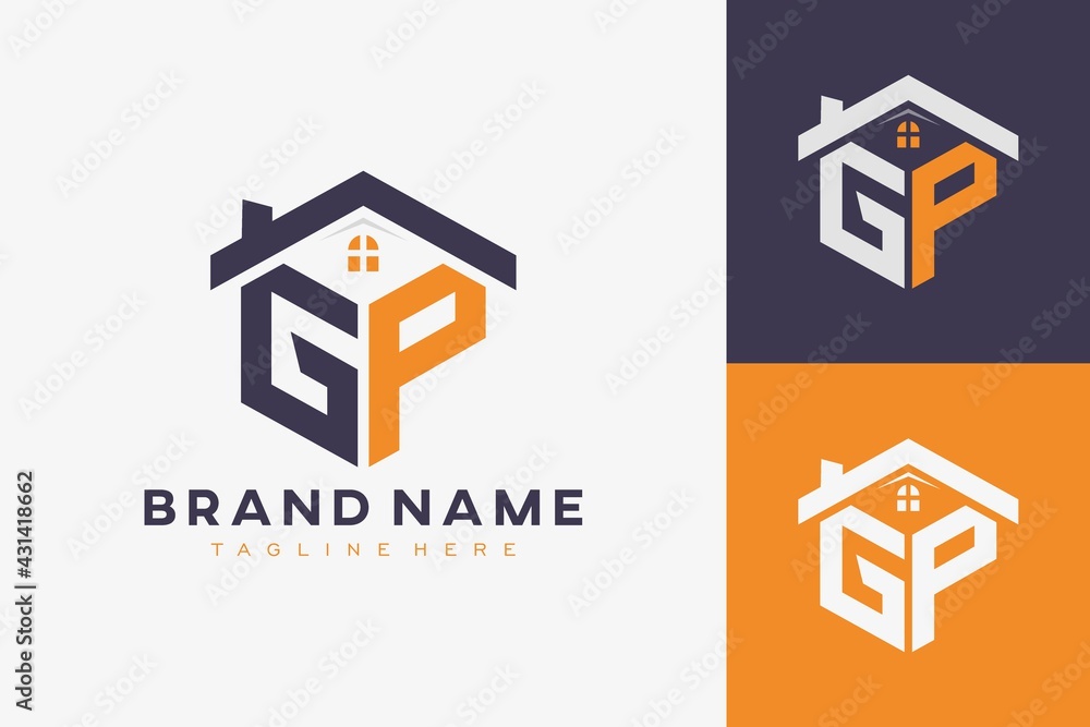 hexagon GP house monogram logo for real estate, property, construction ...