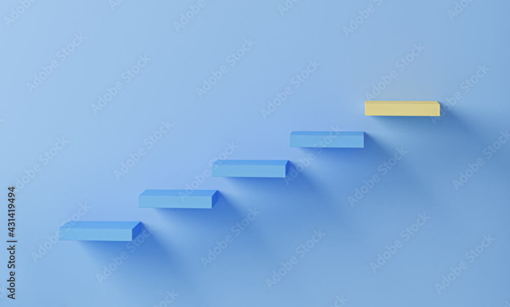 Pastel blue stairs leading to yellow top step, success, top level or ...