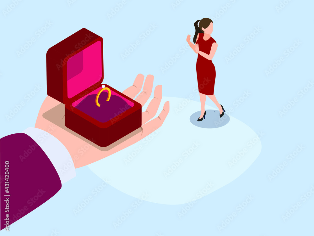 Rejection vector concept. Young woman rejecting a marriage proposal ...