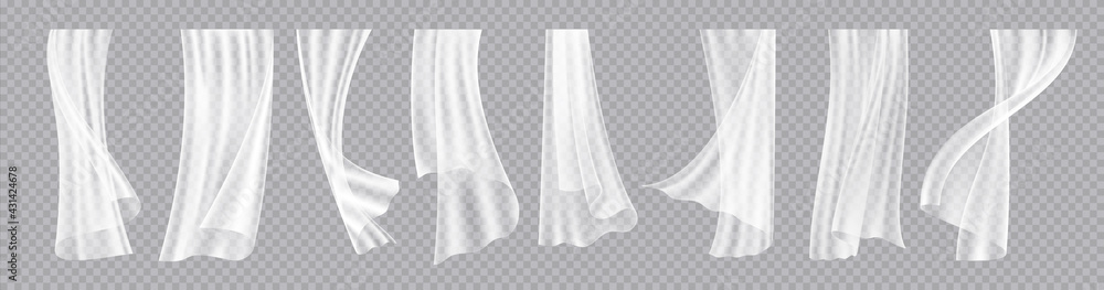 Window curtains. Realistic flowing cloth with wind breeze effect ...