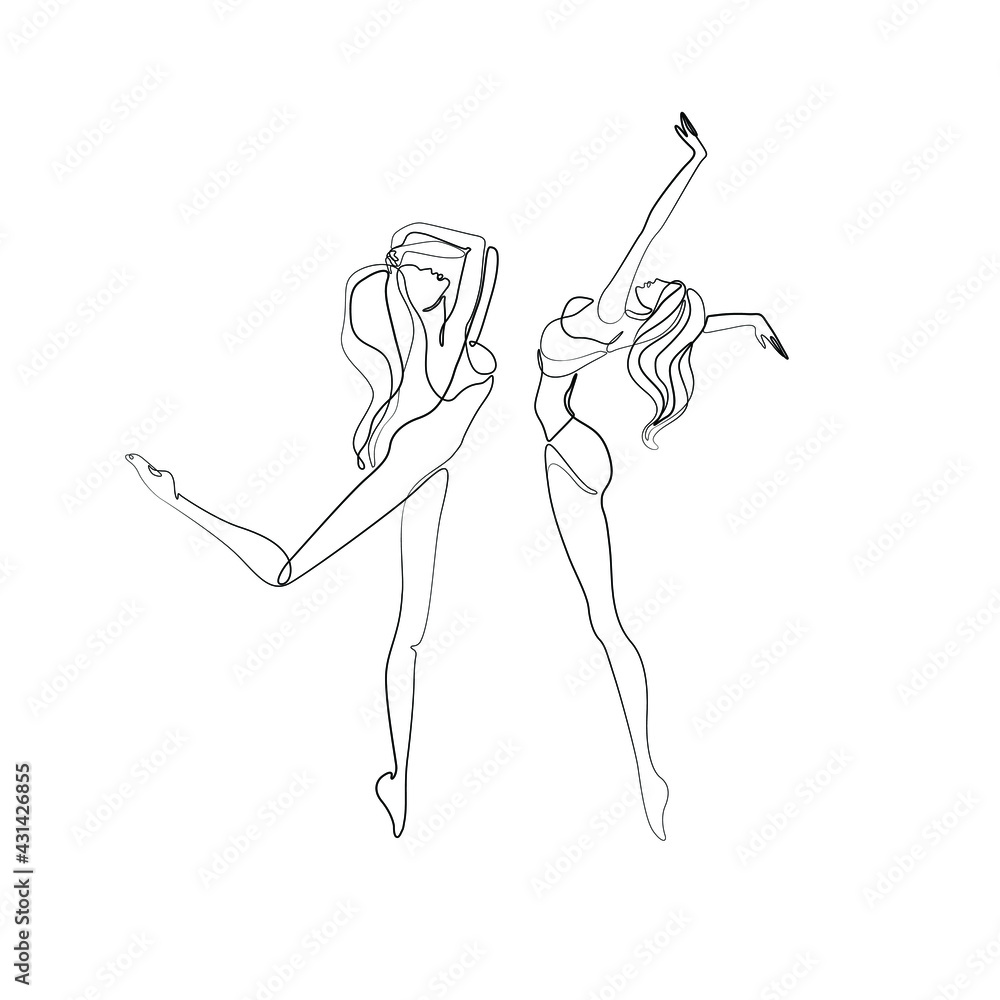 Dancing girl beautiful female abstract silhouette continuous line ...