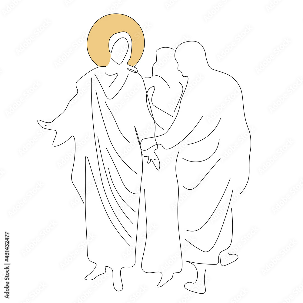 Jesus appears to the disciples line drawing on white background vector ...
