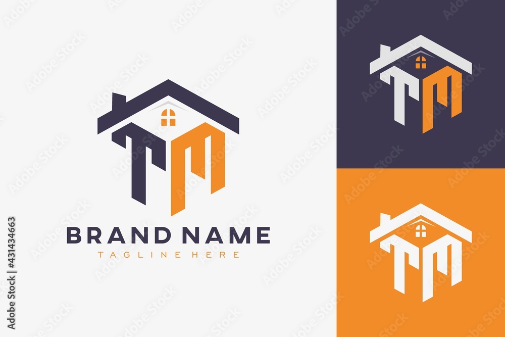 hexagon TM house monogram logo for real estate, property, construction ...