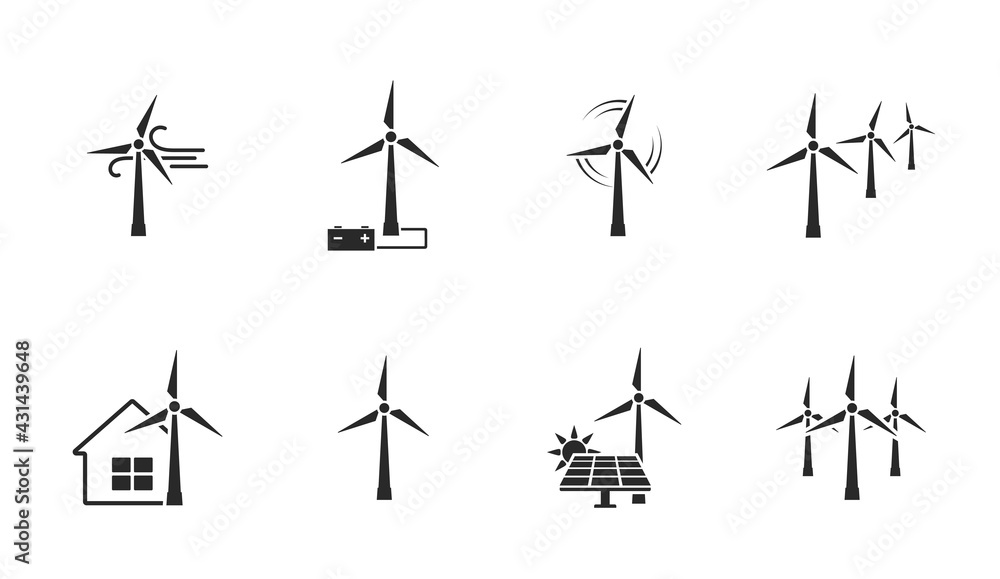 wind turbine icon set. eco friendly power industry. sustainable ...
