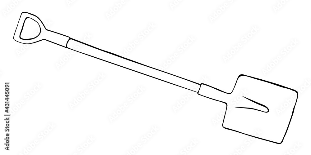 Vector black outline of garden shovel, spade, scoop. Tools for working ...