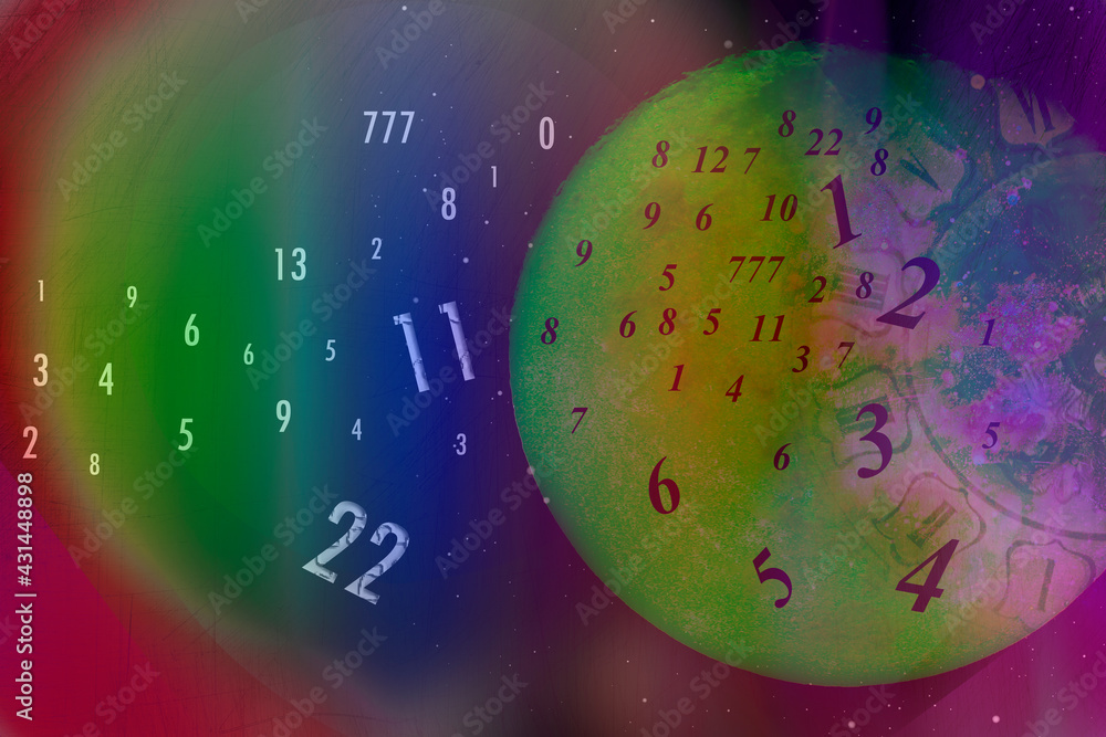 Rainbow background full moon and numbers, numerology Stock Illustration ...