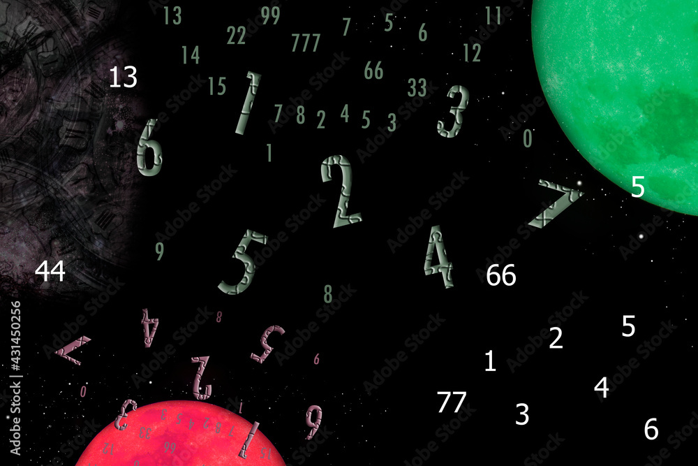 Space background full moon and numbers, numerology Stock Illustration ...
