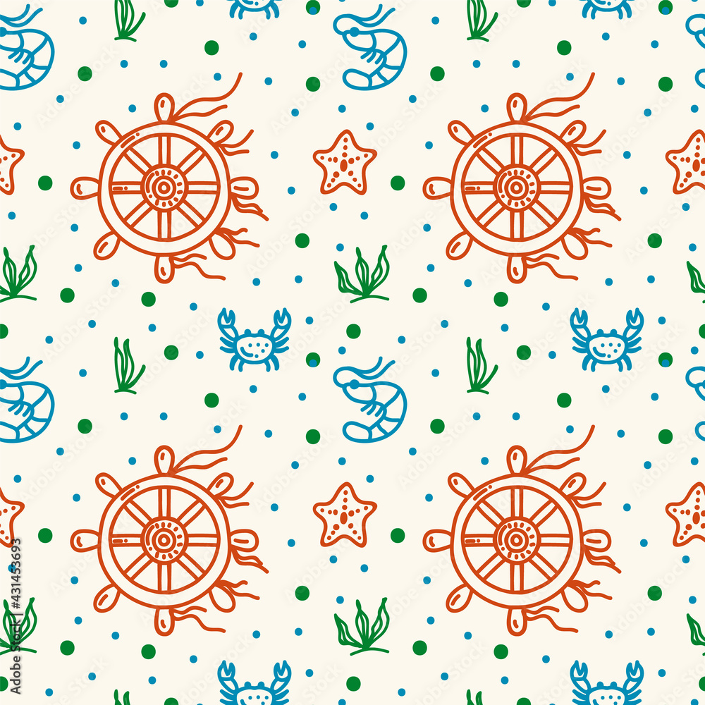 Sea life vector pattern. Doodle background of marine, oceanic, river ...