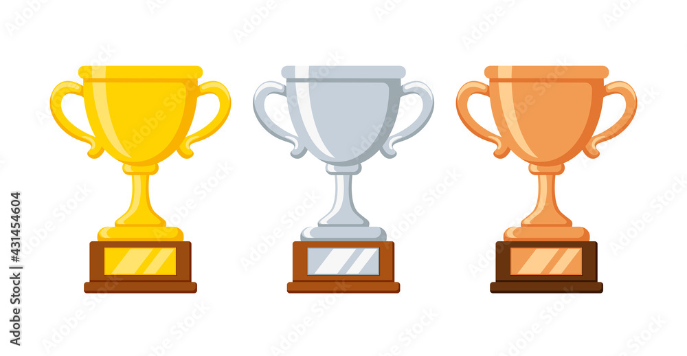 Poster Gold, silver, bronze trophy cup award with name plate set – Wall ...
