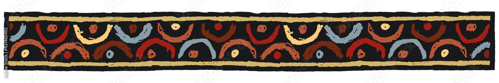 Ethnic border with curved lines, color on black. Linear border made in ...