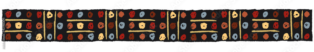 Ethnic border with dots, color on black. Linear border made in tribal ...