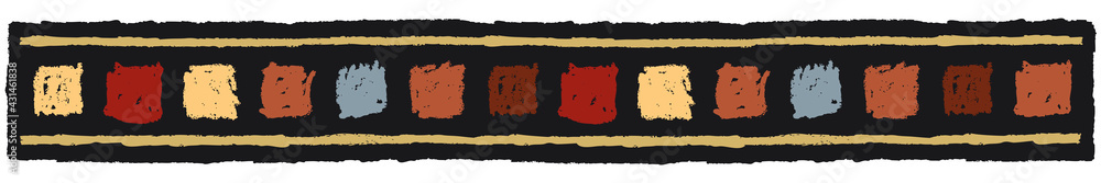 Simple ethnic border, color on black. Linear border made in tribal ...