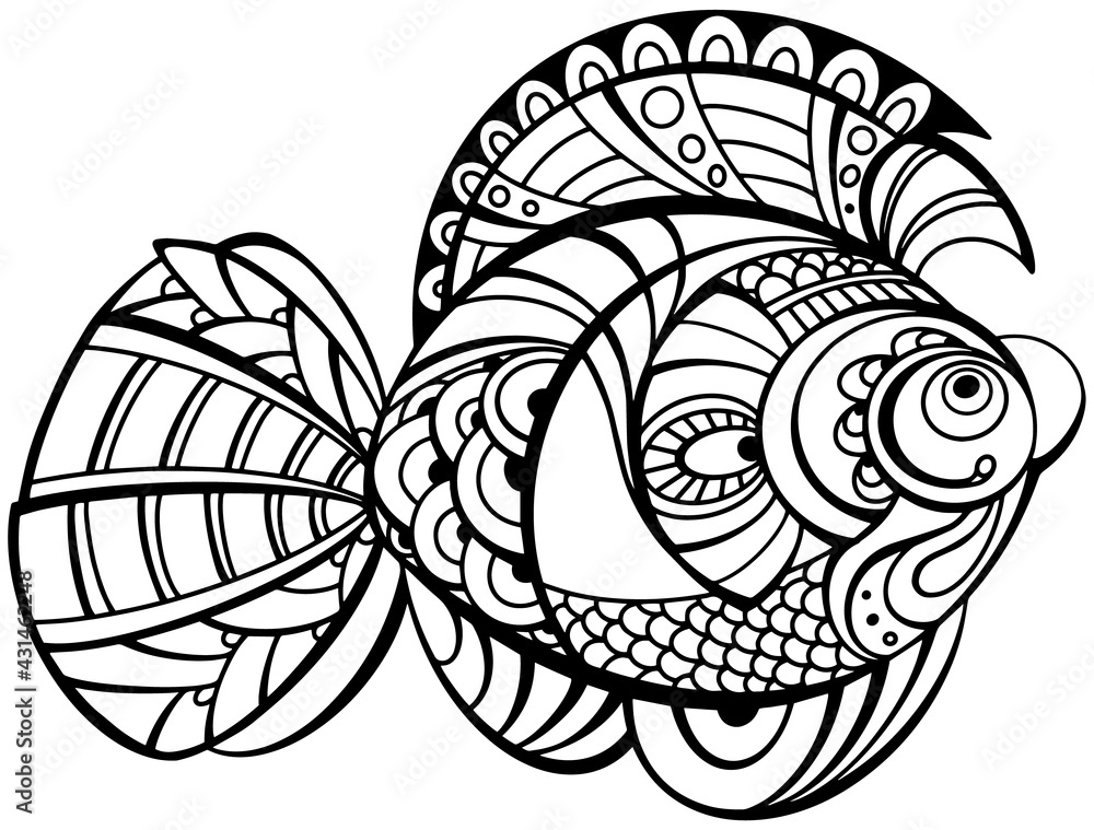 Tropical Fish Coloring page. Underwater world, Sea creatures. Abstract ...