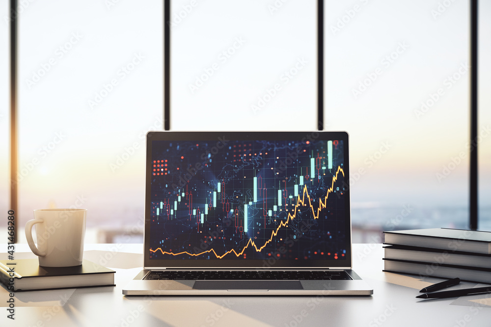Abstract creative financial diagram on modern computer monitor, banking ...