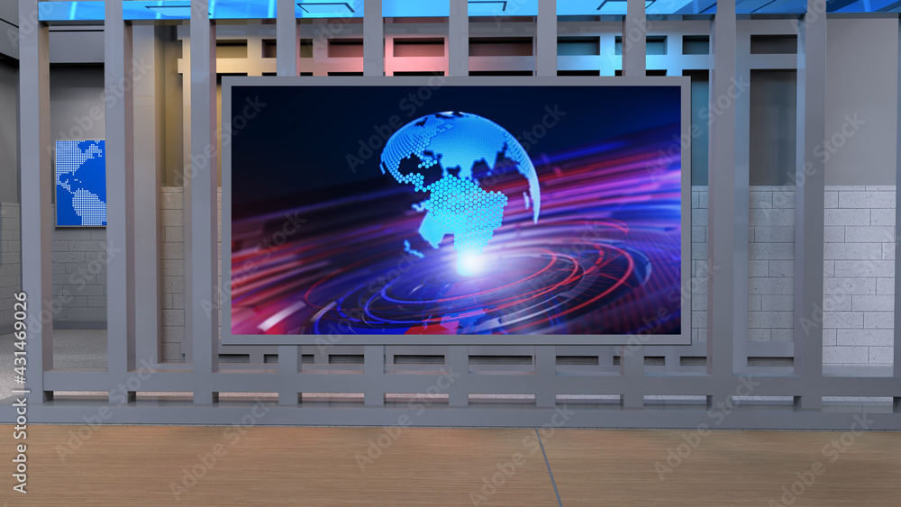 News Studio, Backdrop For TV Shows .TV On Wall.3D Virtual News Studio ...