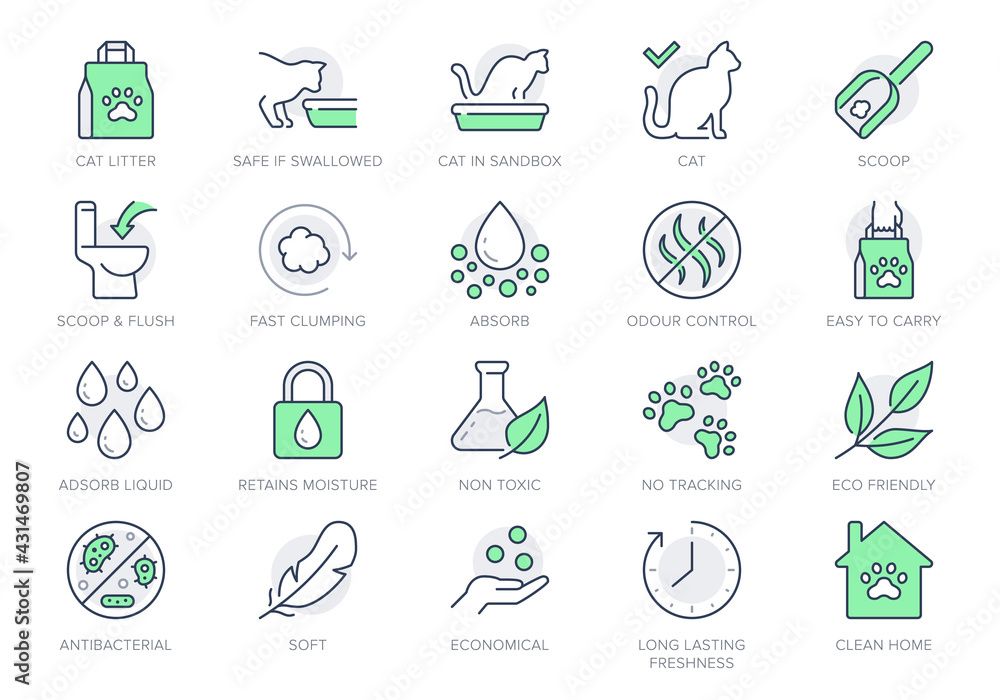 Cat litter line icons. Vector illustration include icon - sandbox ...