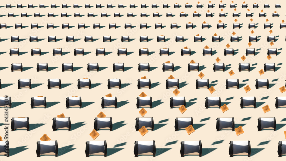 Toaster pattern perspective loading and ejecting toasted bread ...
