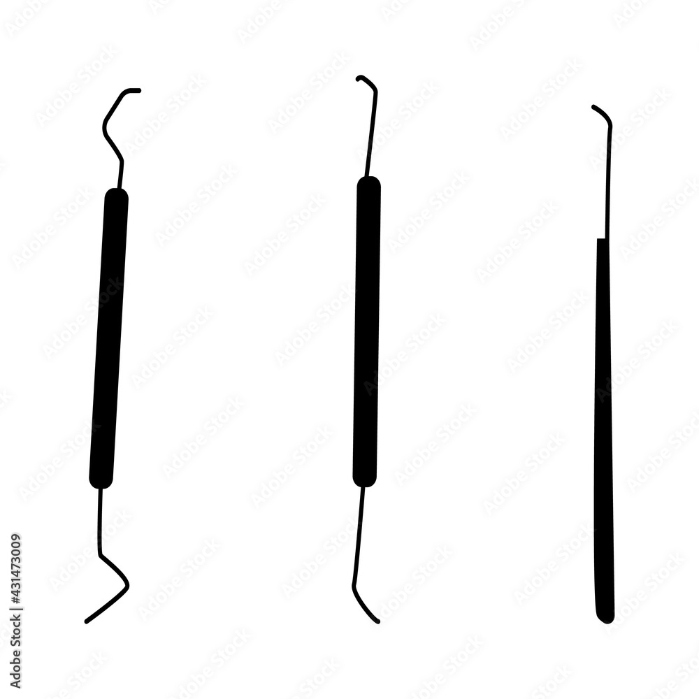 simple illustration of a professional set of dental instruments for ...
