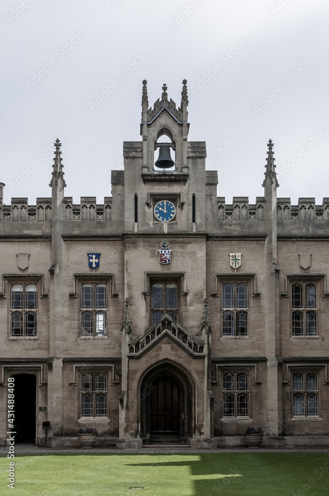 Gothic architecture facade with tower clock and bell Stock Photo ...