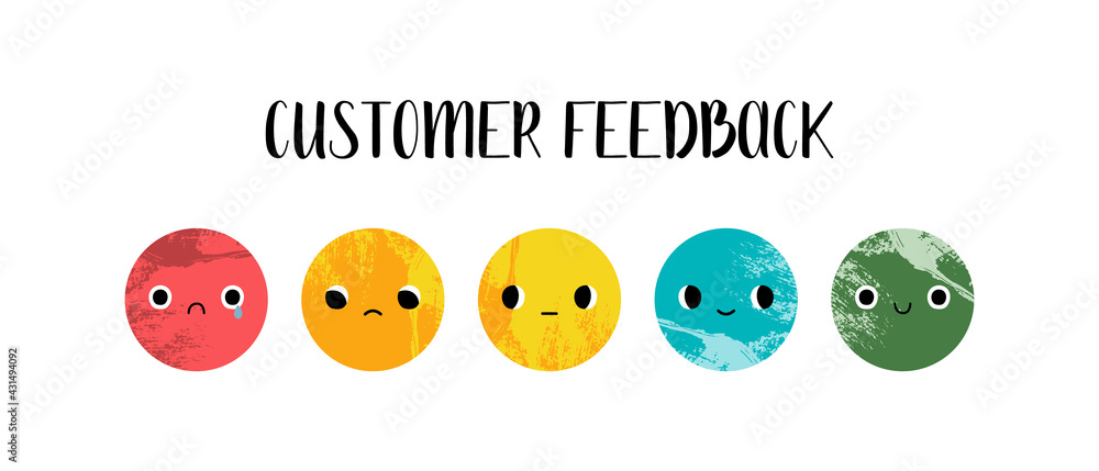 Customer feedback. Client satisfaction assessment. Cute kawaii circle ...