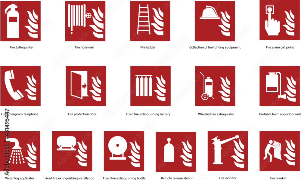 Fire emergency sign set Stock Vector | Adobe Stock