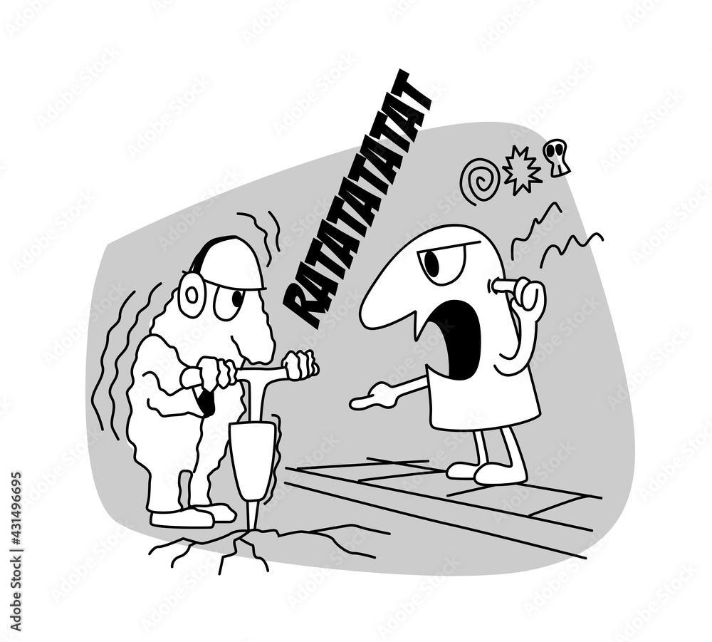 Cute angry man shouting to a worker using a pneumatic hammer in the ...