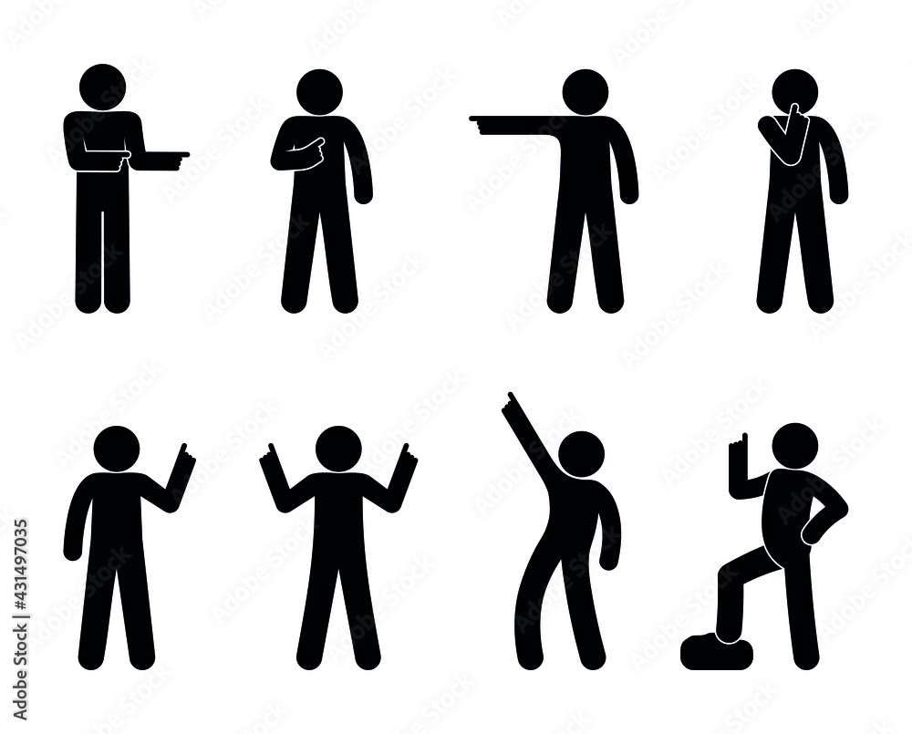 Man shows his finger, gesture indicates the direction, icon man, stick ...