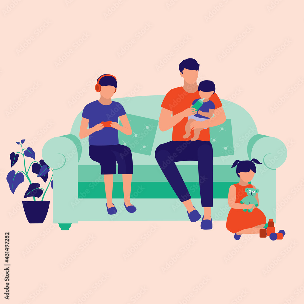 Father Bottle-Feeding His Baby. Parenting Concept. Vector Illustration ...
