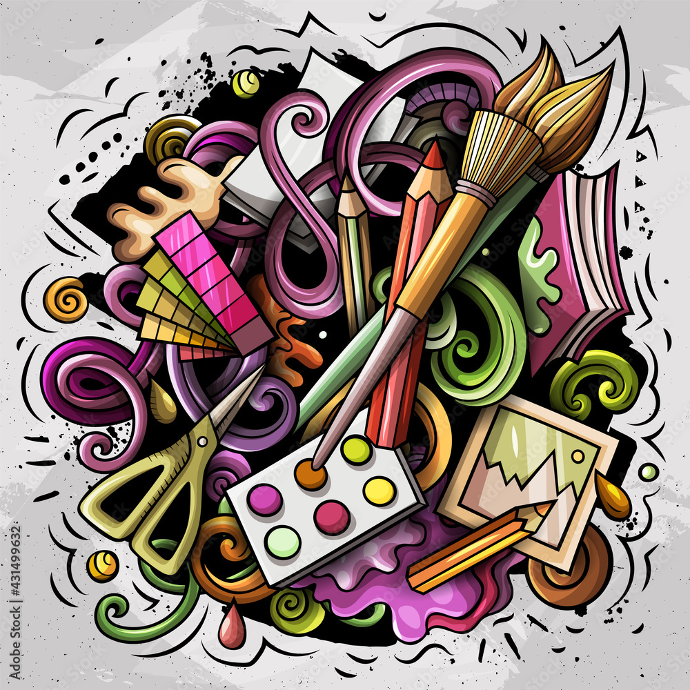 Art vector doodles illustration. Artist elements and objects cartoon ...