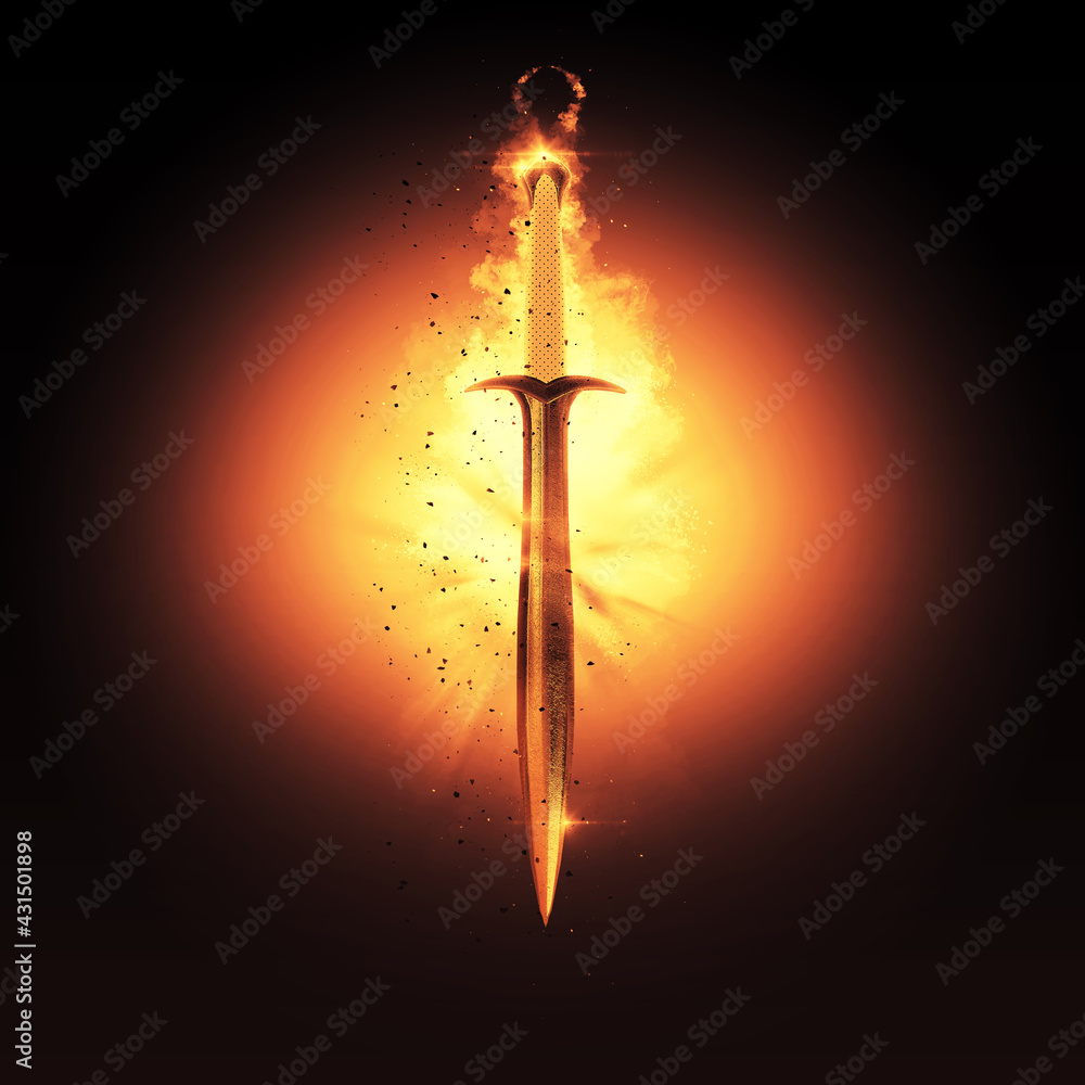 Medieval Sword with Fire Explosion Effect Stock Illustration | Adobe Stock