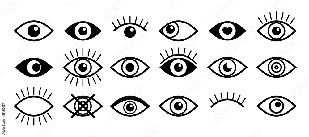 Eye icon. Open and close eye. Eyeball with eyelash. Outline icon for ...