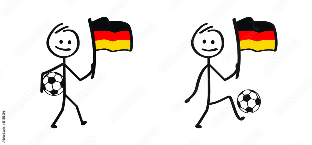 Cartoon stickman with the flag of Germany and football. Stick figure ...