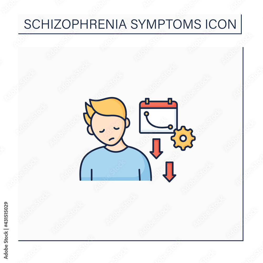 Disorganized behavior color icon. Decline overall daily functioning ...