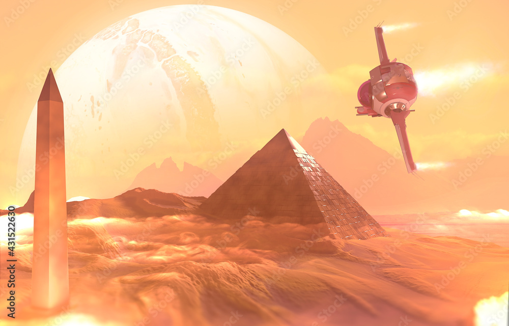 Spaceship traveling between planets of distant galaxies. Exploration of ...