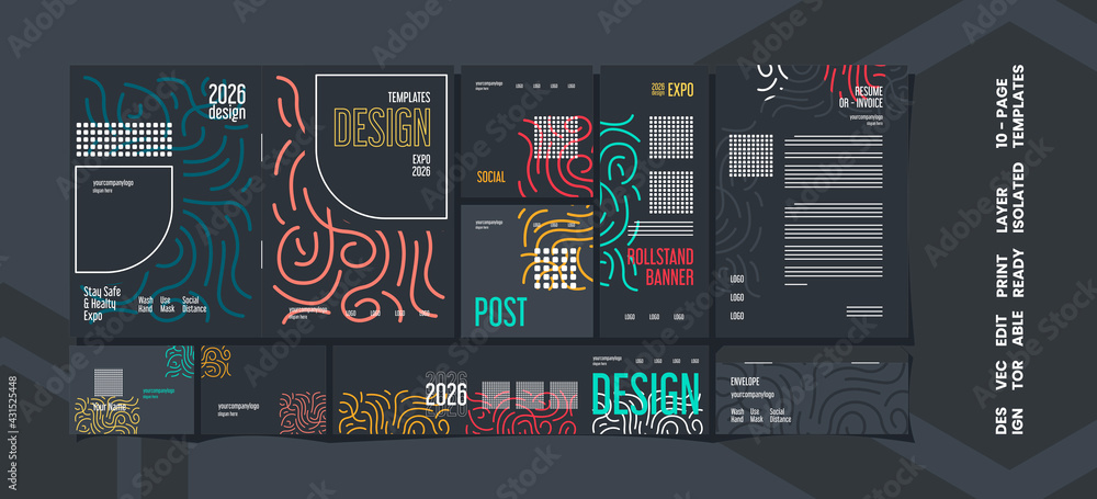 Set of backgrounds creative for layout templates, 10 pages editable and ...