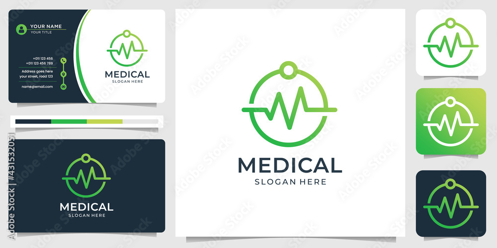Medical ekg logo design. with creative modern line art style circle ...