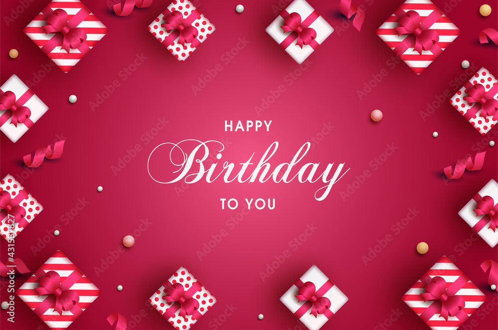Happy birthday background with several gift boxes with ribbons Stock ...