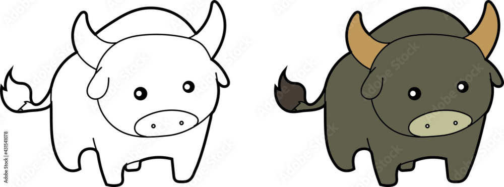 Cape buffalo vector drawing cartoon coloring for children line art and ...