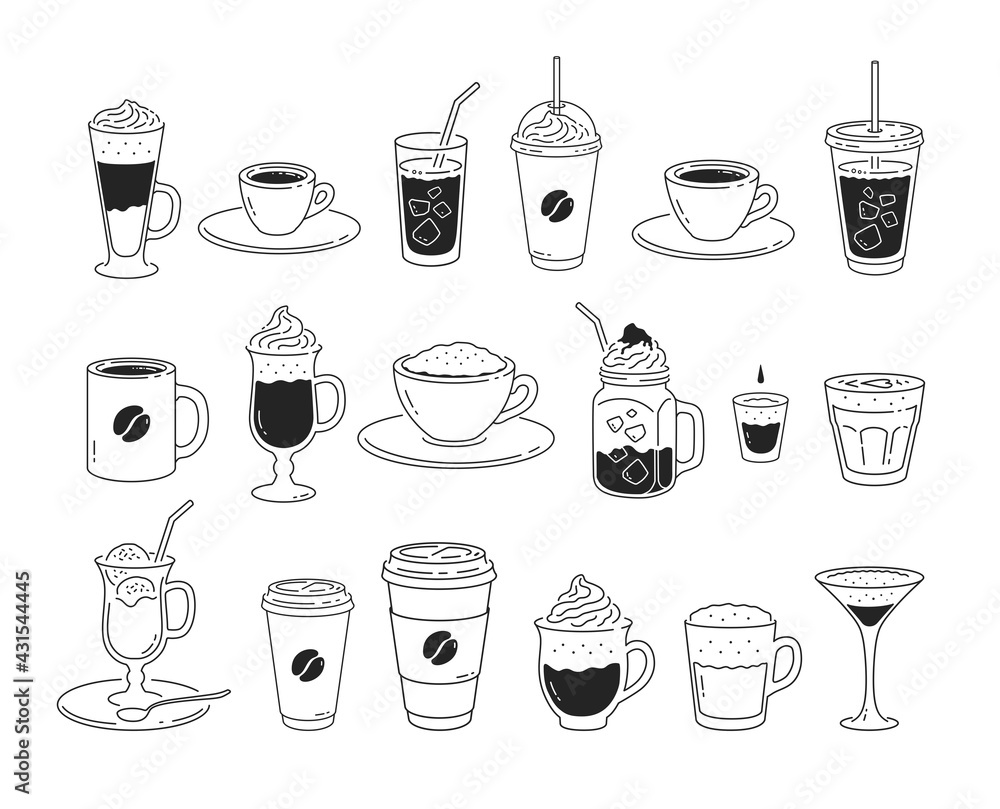Line art illustration set of coffee cups Stock Vector | Adobe Stock