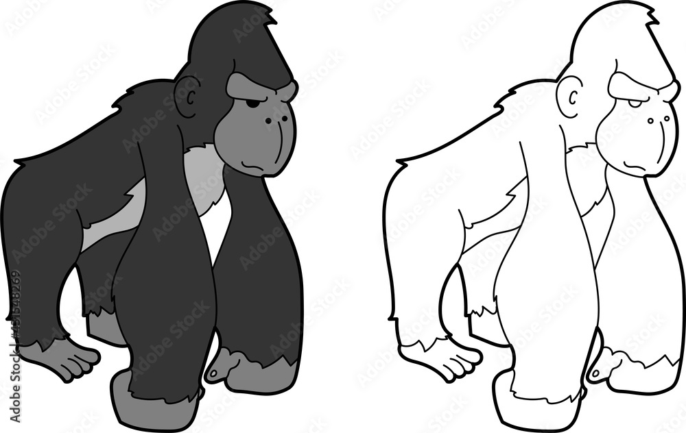 Gorilla vector drawing cartoon coloring for children line art and ...