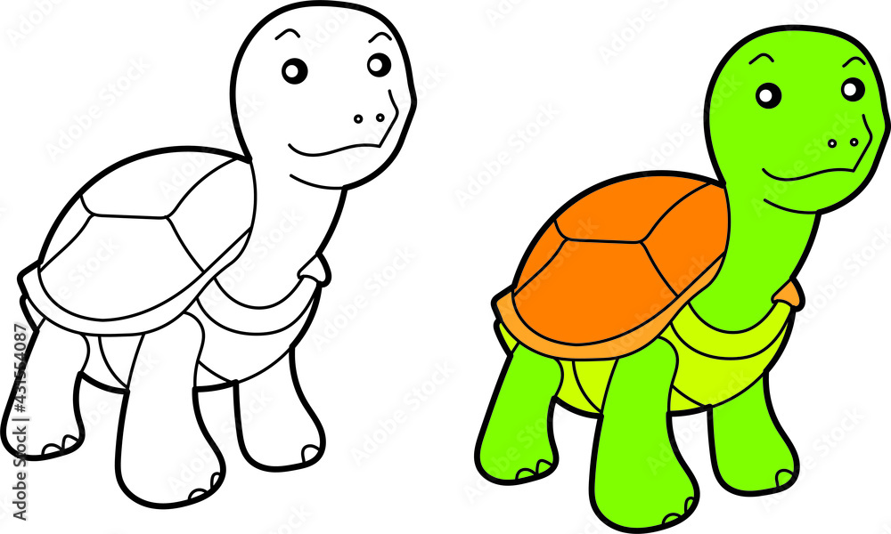 Tortoise vector drawing cartoon coloring for children line art and ...