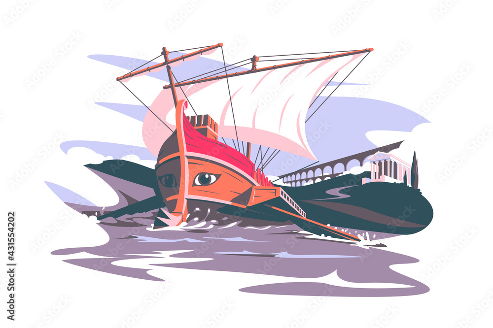 Ancient rome boat composition vector illustration. Colosseum and famous ...