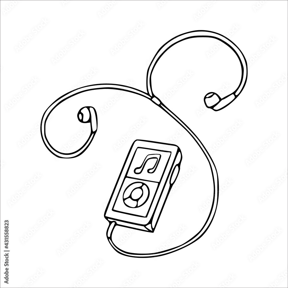 MP3 player doodle vector icon. Audio device isolated sketch ...