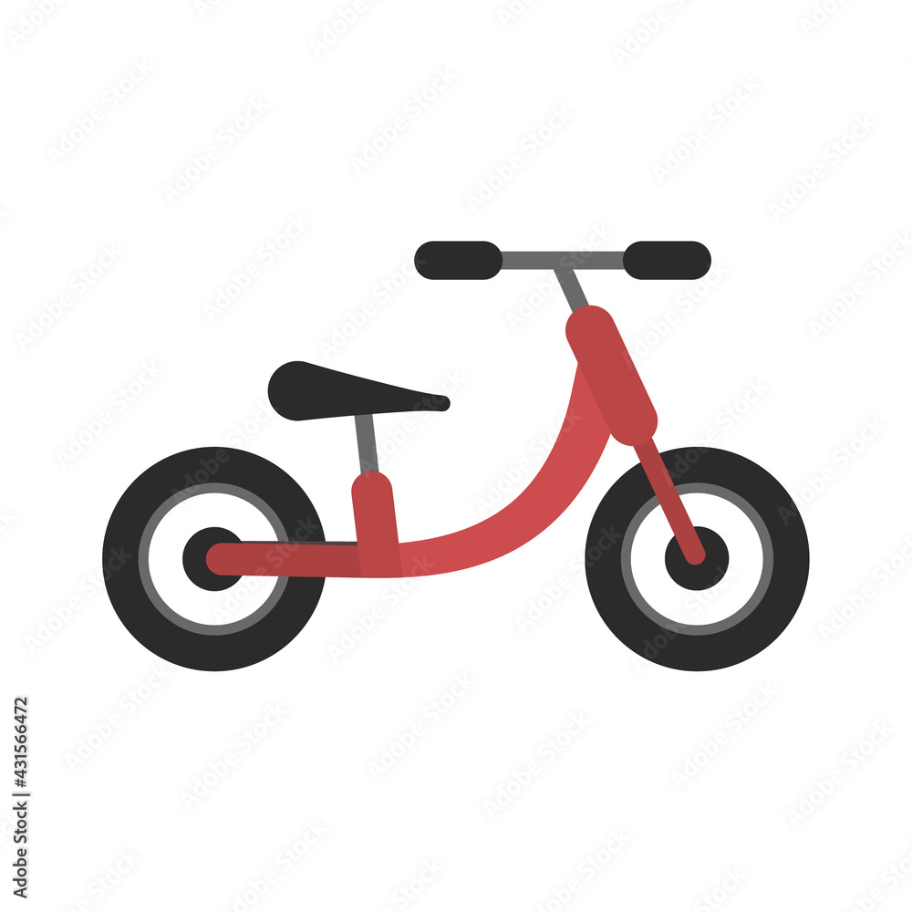 Cute flat red and black kids balance bike icon. Illustration of ...