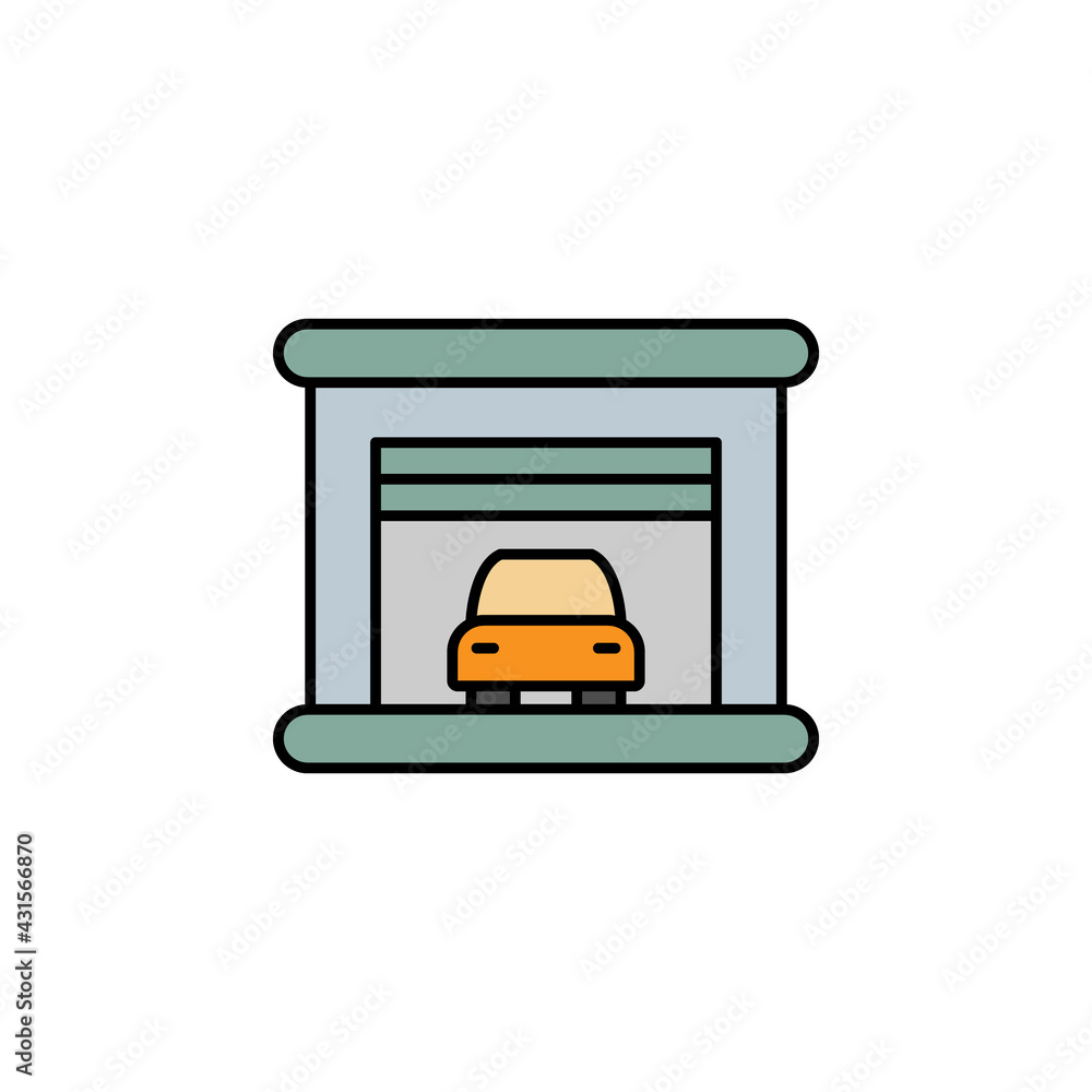 building, garage, car icon. Set of buildings illustration icons. Signs ...