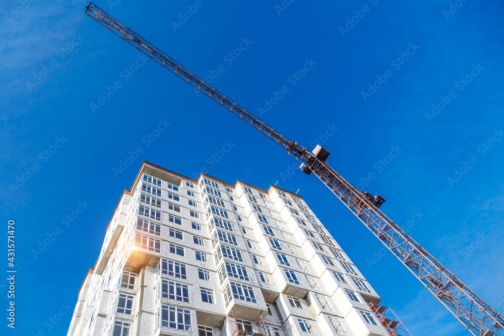 Extensive scaffolding providing platforms for work in progress on a new ...